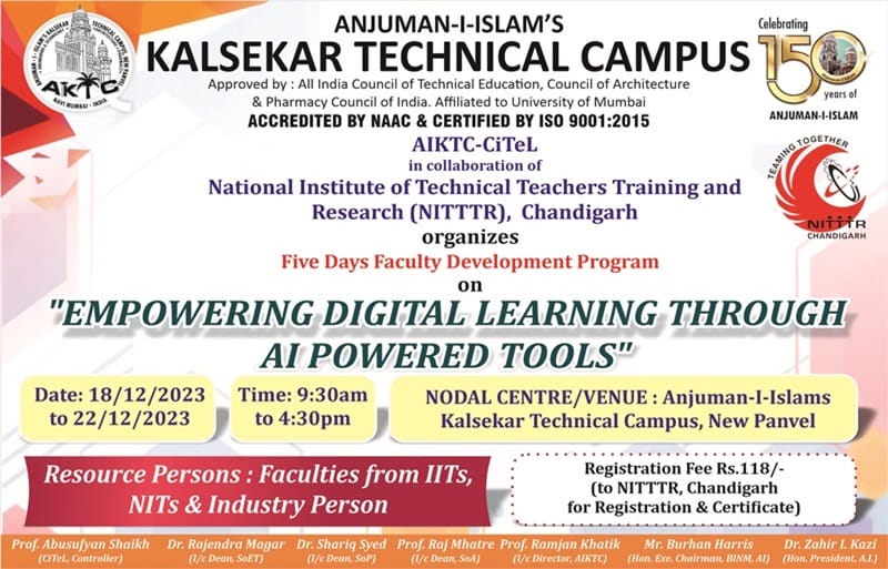 AIKTC-Citel Organized a five days short term course in Collaboration with NITTR, Chandigarh ...